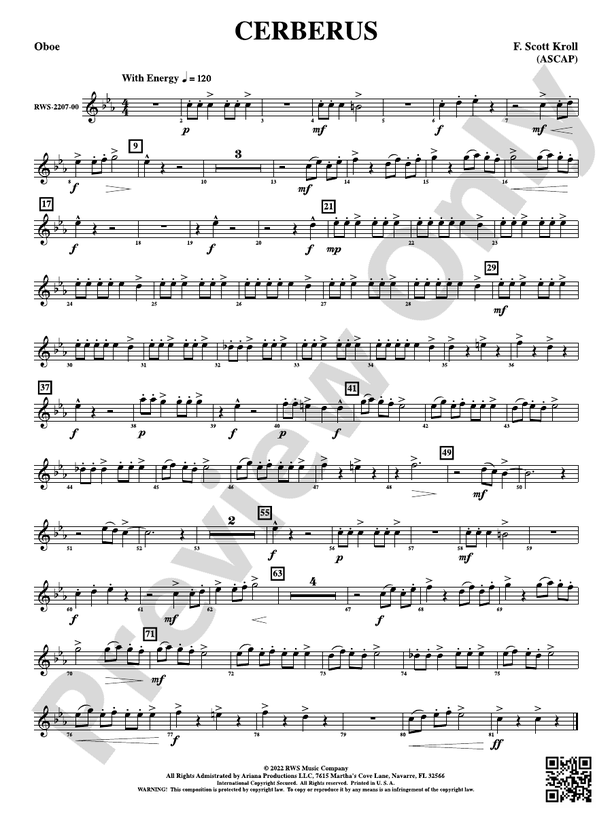 Cerberus: Oboe: Oboe Part: F. Scott Kroll - Digital Sheet Music Download