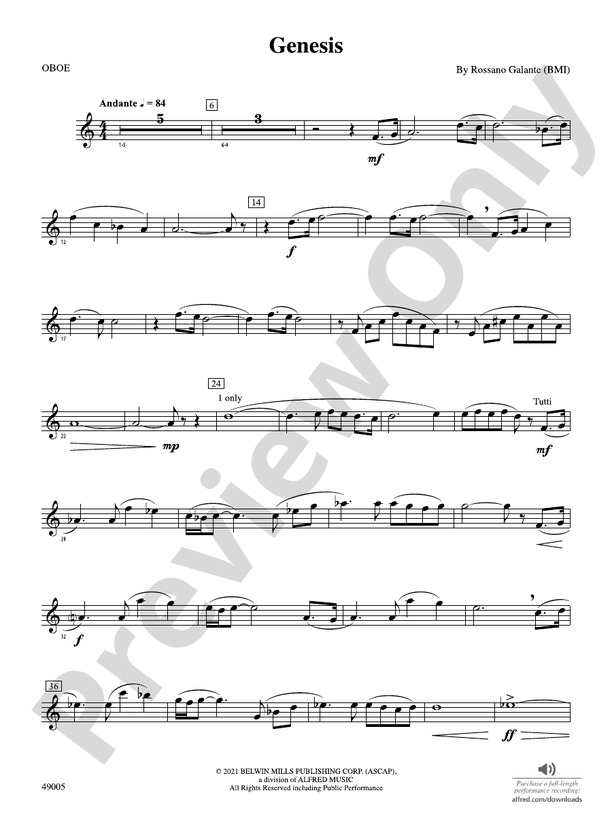 Genesis: Oboe: Oboe Part - Digital Sheet Music Download