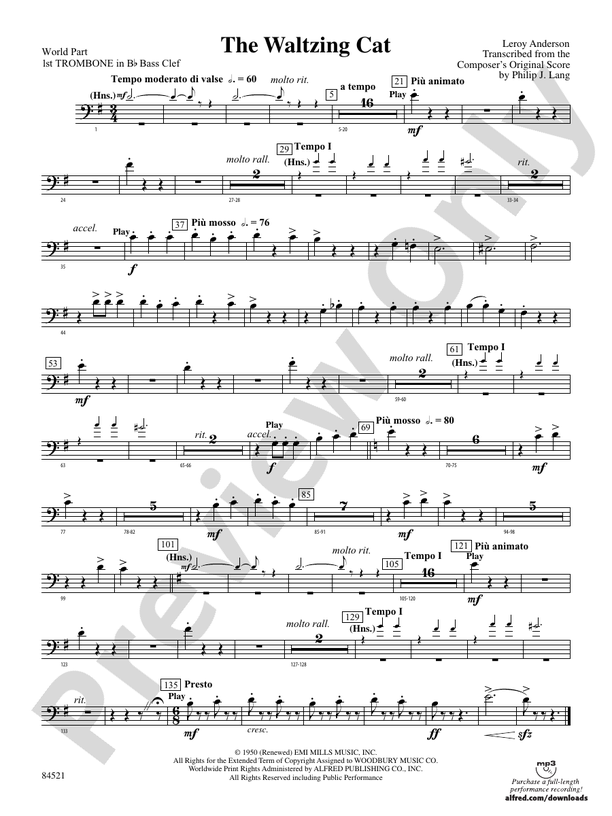 The Waltzing Cat: (wp) 1st B-flat Trombone B.C.: (wp) 1st B-flat ...