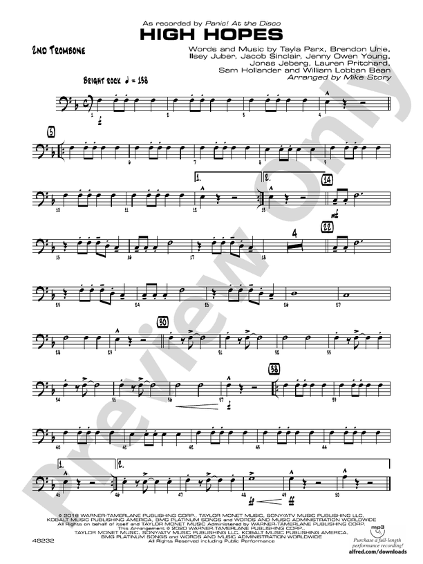 High Hopes: 2nd Trombone: 2nd Trombone Part - Digital Sheet Music Download