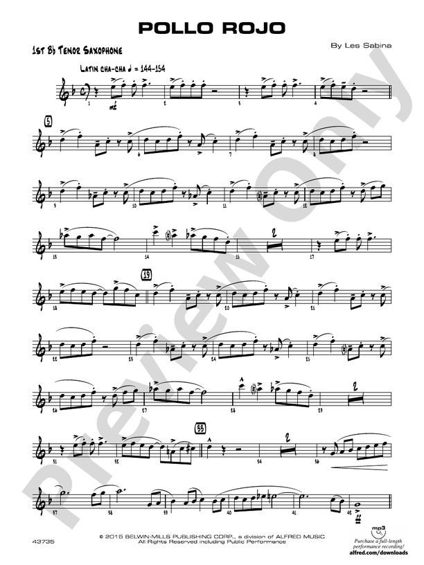 Pollo Rojo: B-flat Tenor Saxophone: B-flat Tenor Saxophone Part ...