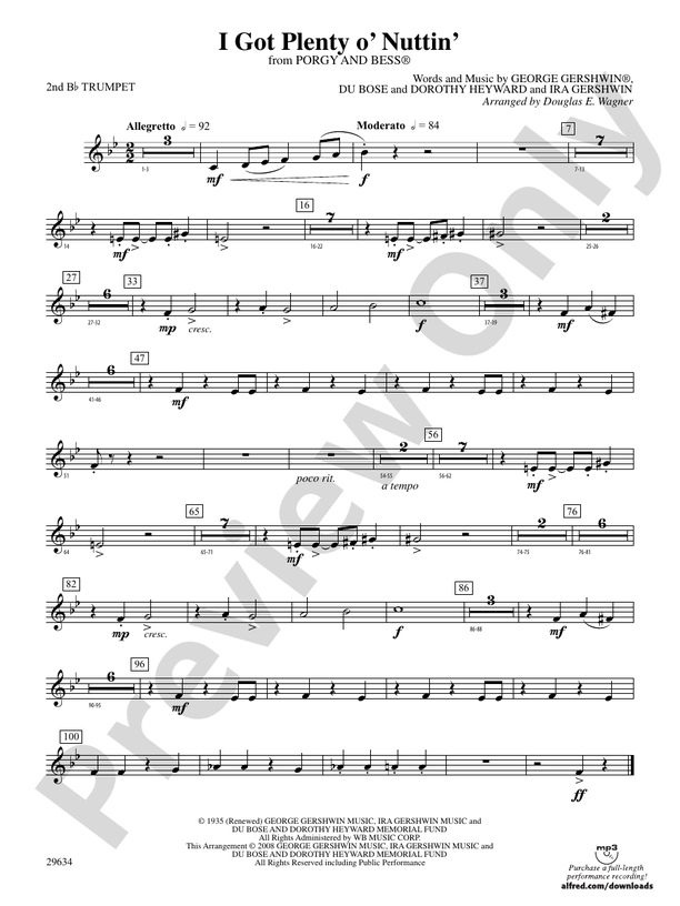 I Got Plenty o' Nuttin': 2nd B-flat Trumpet: 2nd B-flat Trumpet Part ...