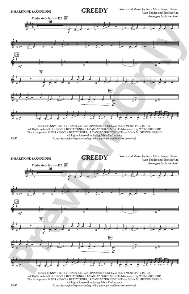 Greedy E Flat Baritone Saxophone E Flat Baritone Saxophone Part
