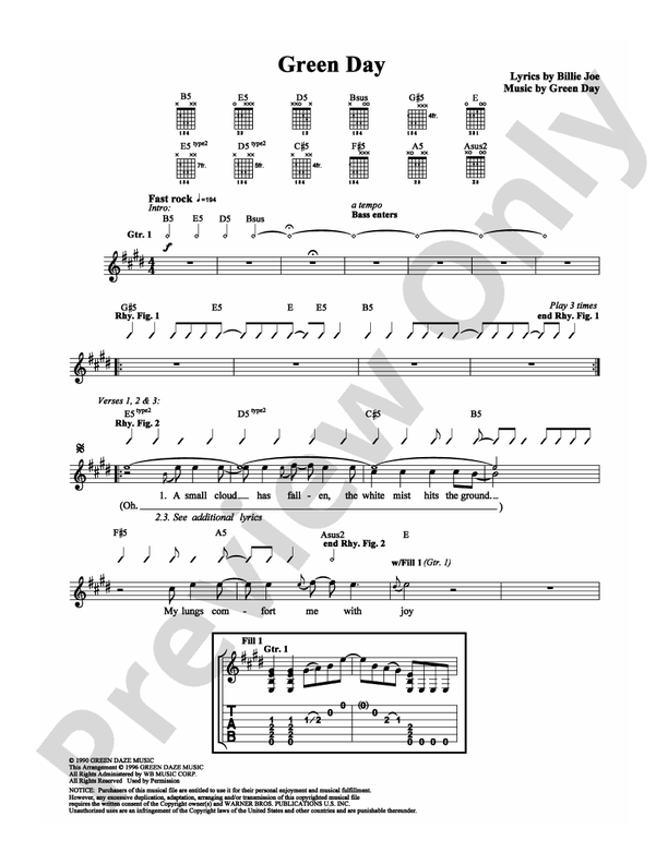 Green Day: Guitar TAB: Green Day - Digital Sheet Music Download