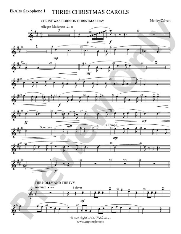 Three Christmas Carols: E-flat Alto Saxophone: E-flat Alto Saxophone ...