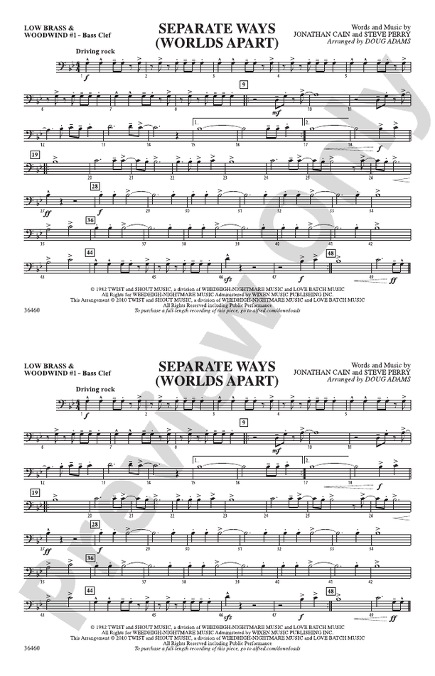 Separate Ways (Worlds Apart): Low Brass & Woodwinds #1 - Bass Clef: Low ...