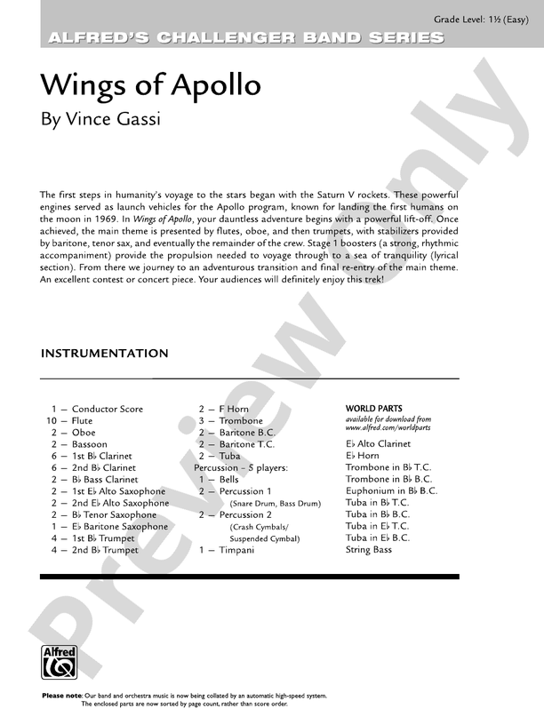 Wings of Apollo: Score: Concert Band Score - Digital Sheet Music Download