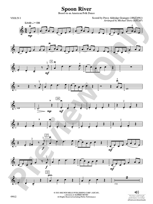 Spoon River: 1st Violin: 1st Violin Part - Digital Sheet Music Download