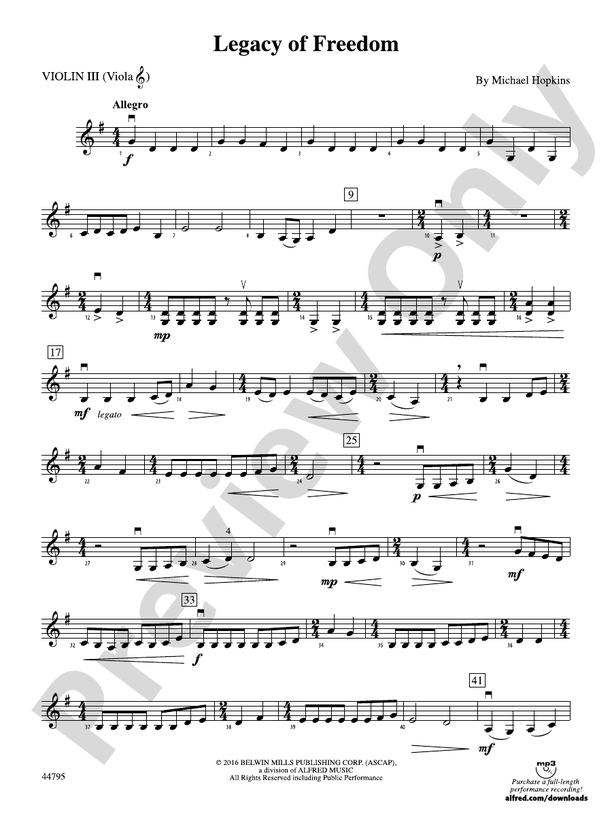 Legacy of Freedom: 3rd Violin (Viola [TC]): 3rd Violin (Viola [TC ...