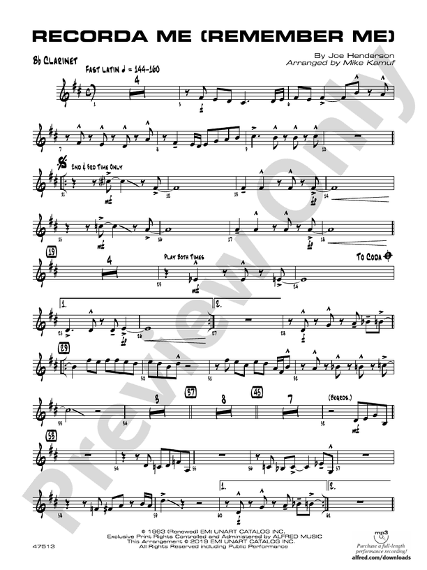 Recorda Me: 1st B-flat Clarinet: 1st B-flat Clarinet Part - Digital ...