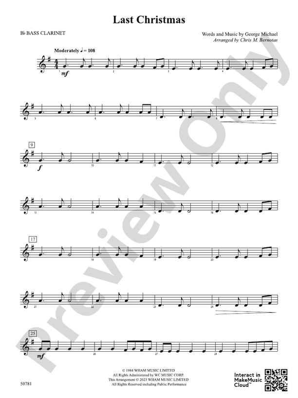 Last Christmas: B-flat Bass Clarinet: B-flat Bass Clarinet Part ...