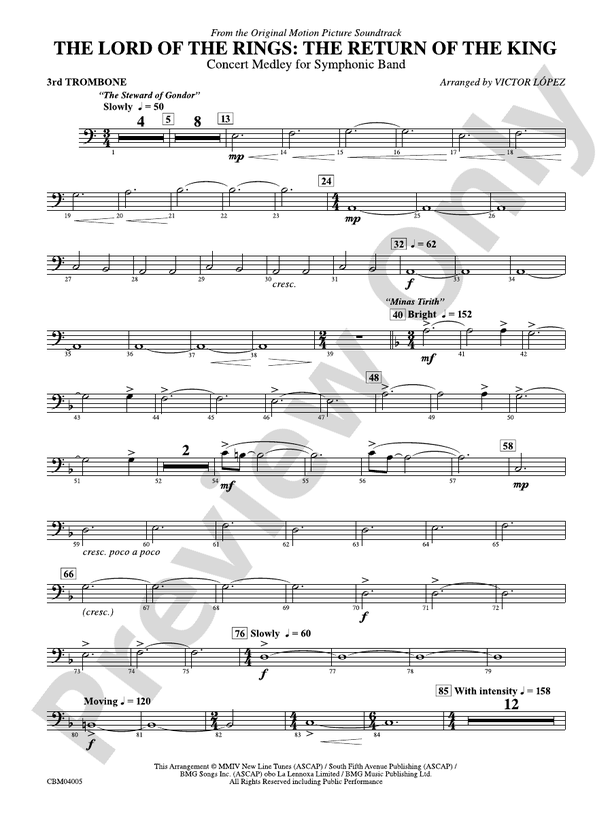 The Lord of the Rings: The Return of the King, Symphonic Suite from: 3rd Trombone: 3rd Trombone ...