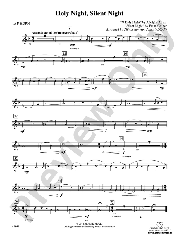 Holy Night, Silent Night: 1st F Horn: 1st F Horn Part - Digital Sheet ...