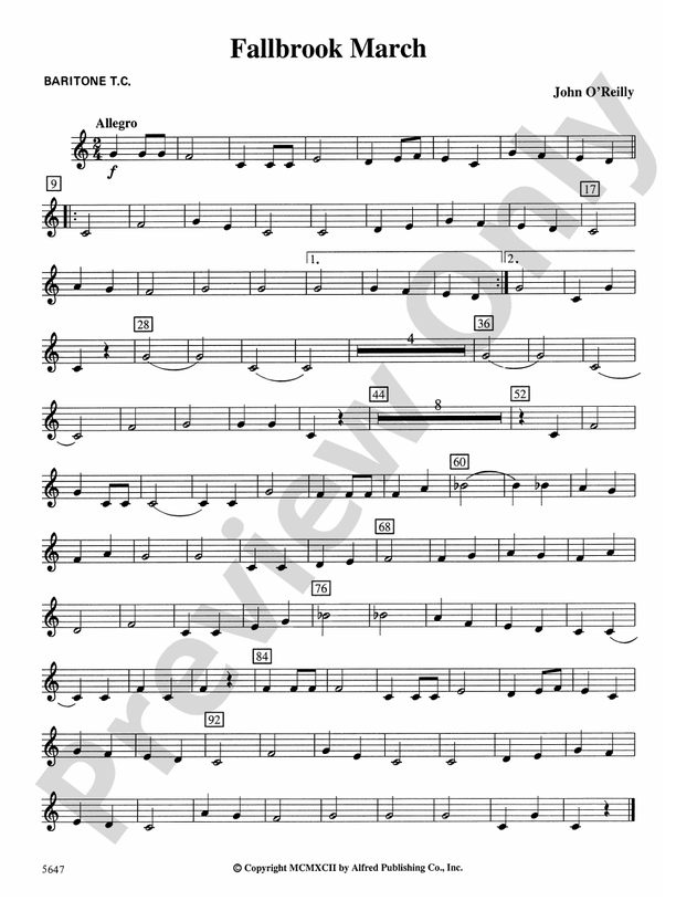 Fallbrook March: Baritone T.C.: Baritone T.C. Part - Digital Sheet ...
