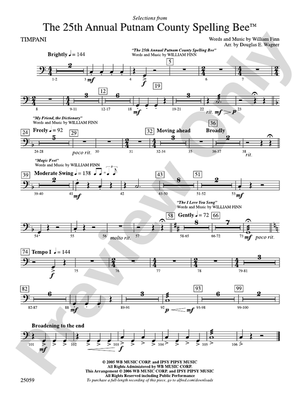 The 25th Annual Putnam County Spelling Bee,™ Selections from: Timpani ...