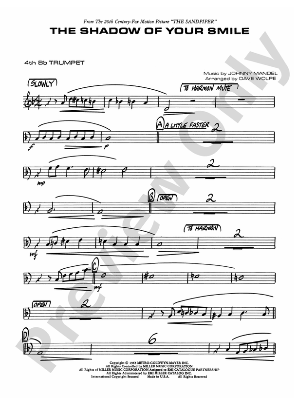 The Shadow of Your Smile (from The Sandpiper): 4th B-flat Trumpet: 4th ...