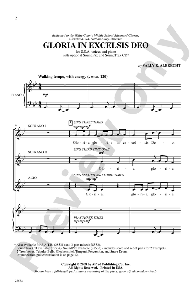 Gloria in Excelsis Deo: SSA Choral Octavo: Sally K. Albrecht - Digital Sheet Music Download