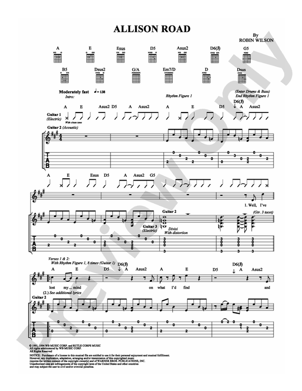 Allison Road: Guitar TAB: Gin Blossoms - Digital Sheet Music Download