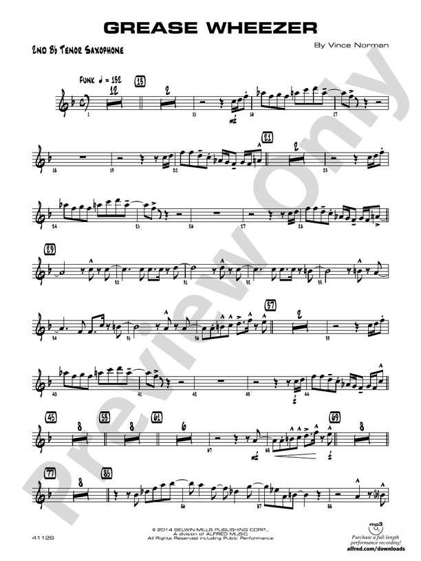 Grease Wheezer: 2nd B-flat Tenor Saxophone: 2nd B-flat Tenor Saxophone Part - Digital Sheet ...