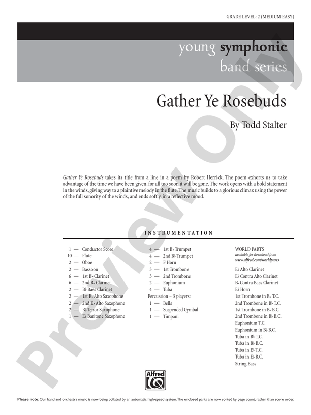 Gather Ye Rosebuds: Concert Band Conductor Score & Parts: Todd Stalter ...