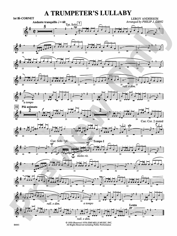 Trumpeter's Lullaby (with Trumpet Solo): 1st B-flat Cornet: 1st B-flat ...