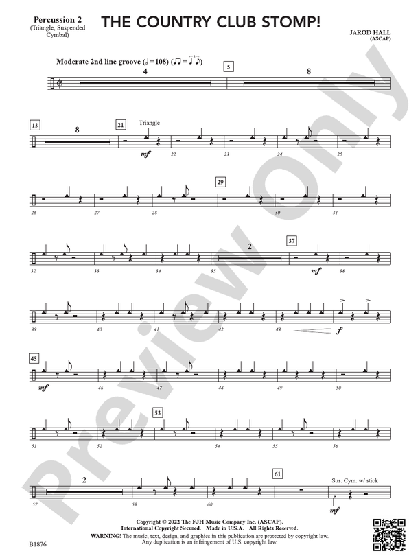The Country Club Stomp!: Percussion 2: Percussion 2 Part: JaRod Hall - Digital Sheet Music Download