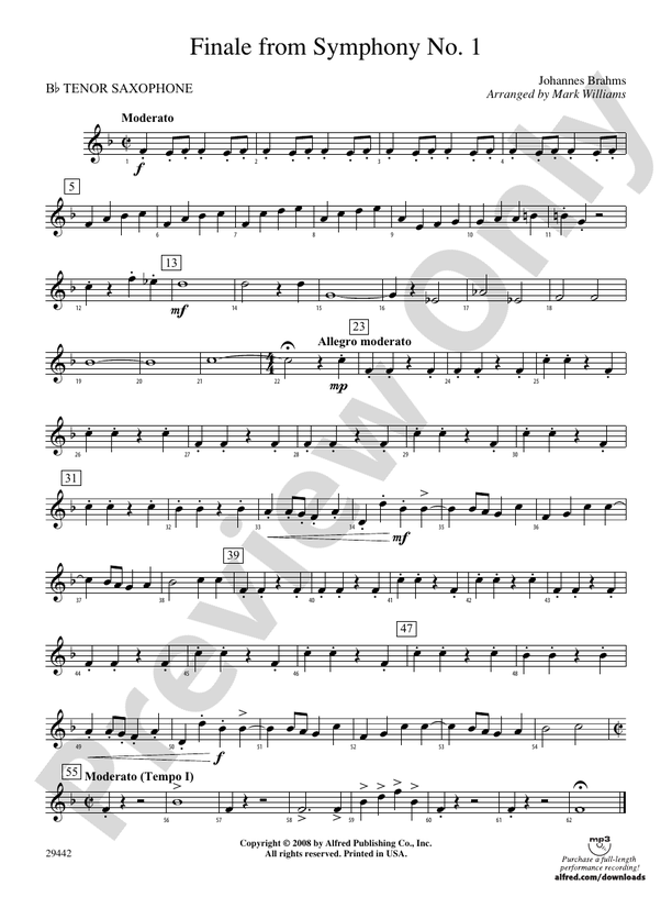 Finale from Brahms's Symphony No. 1: B-flat Tenor Saxophone: B-flat Tenor Saxophone Part ...