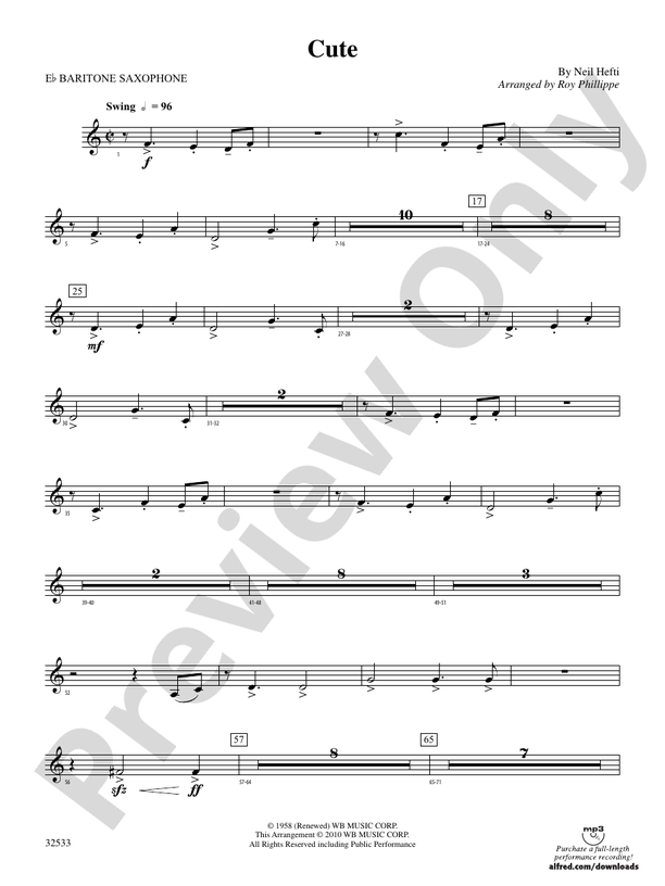 Cute: E-flat Baritone Saxophone: E-flat Baritone Saxophone Part - Digital Sheet Music Download