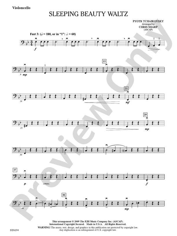 Sleeping Beauty Waltz: Violoncello: Violoncello Part: Pyotr Tchaikovsky ...