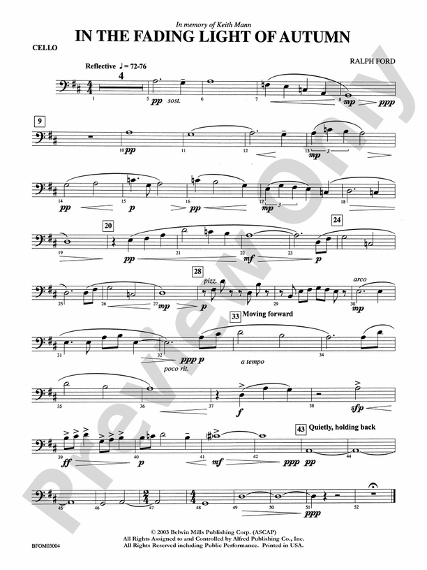 In the Fading Light of Autumn: Cello: Cello Part - Digital Sheet Music ...