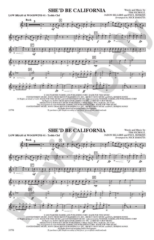 She'd Be California: Low Brass & Woodwinds #1 - Treble Clef: Low Brass ...