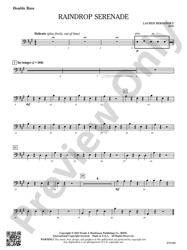 Raindrop Serenade: Double Bass: Double Bass Part: Lauren Bernofsky ...