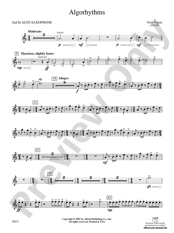 Algorhythms: 2nd E-flat Alto Saxophone: 2nd E-flat Alto Saxophone Part - Digital Sheet Music ...