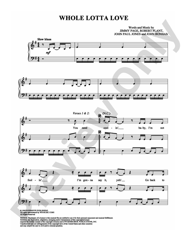 Whole Lotta Love: Piano/Vocal/Chords: Led Zeppelin - Digital Sheet Music Download