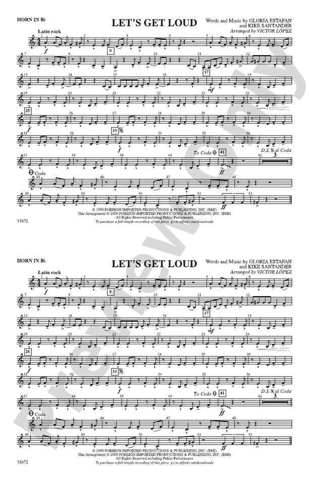 Let's Get Loud: Horn in B flat: Horn in B flat Part - Digital Sheet ...