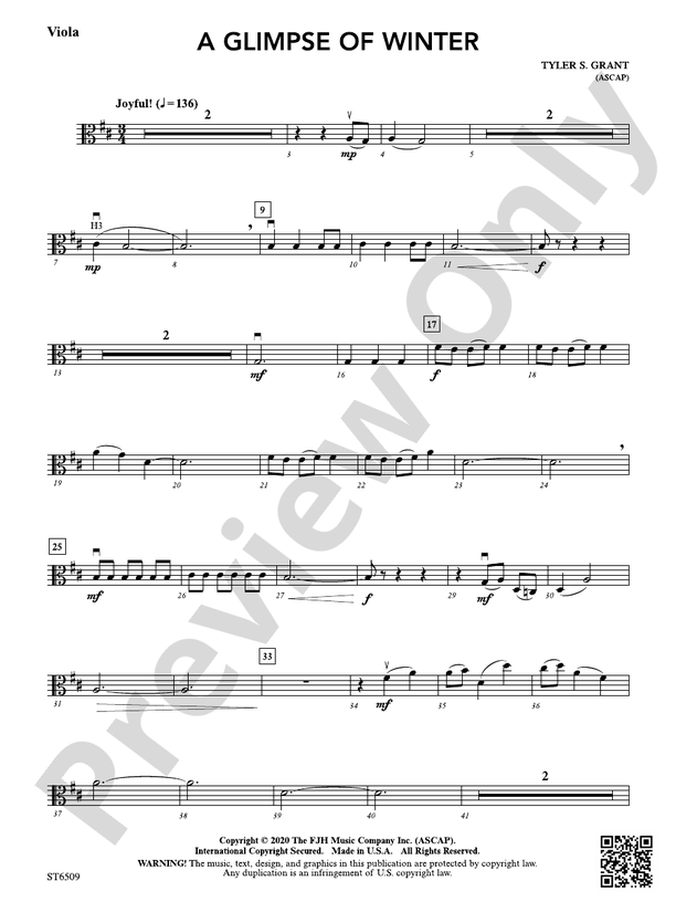 A Glimpse of Winter: Viola: Viola Part: Tyler S. Grant - Digital Sheet ...