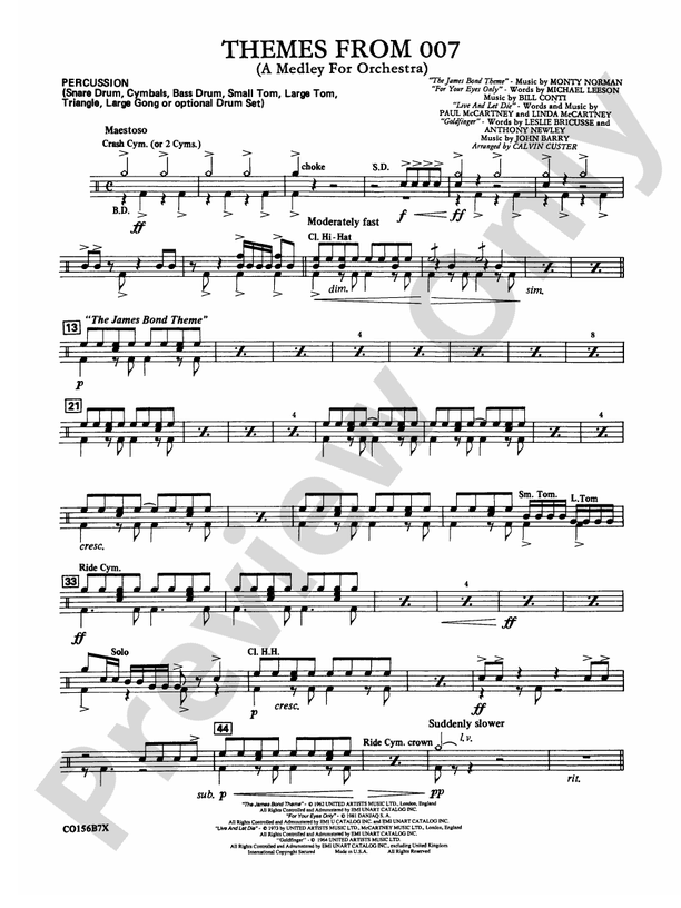 Themes from 007: 1st Percussion: 1st Percussion Part - Digital Sheet ...