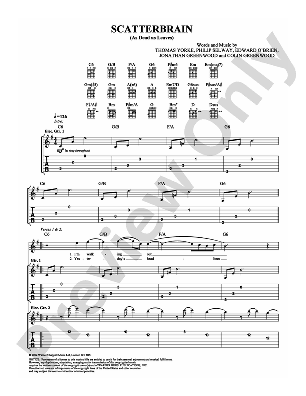 Scatterbrain: Guitar TAB: Radiohead - Digital Sheet Music Download