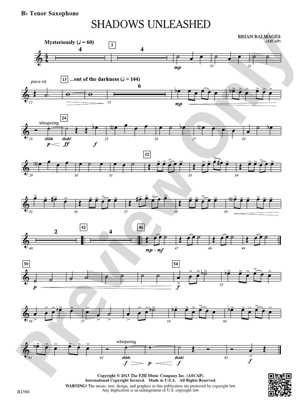 Shadows Unleashed: B-flat Tenor Saxophone: B-flat Tenor Saxophone Part ...
