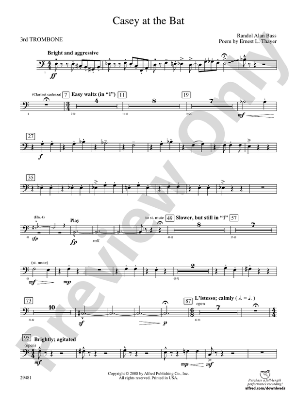 Casey at the Bat: 3rd Trombone: 3rd Trombone Part - Digital Sheet Music ...