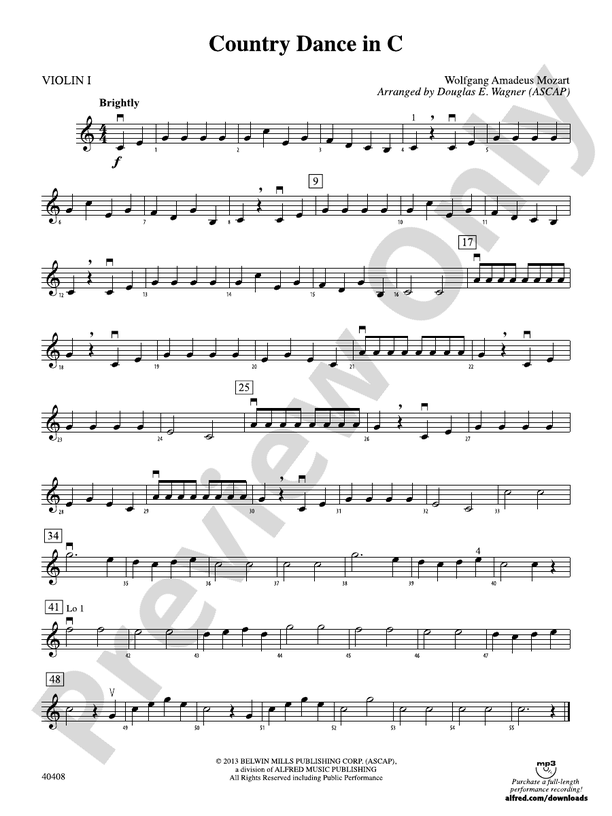 Country Dance in C: 1st Violin: 1st Violin Part - Digital Sheet Music ...