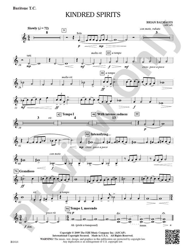 Kindred Spirits: Baritone T.C.: Baritone T.C. Part: Brian Balmages ...