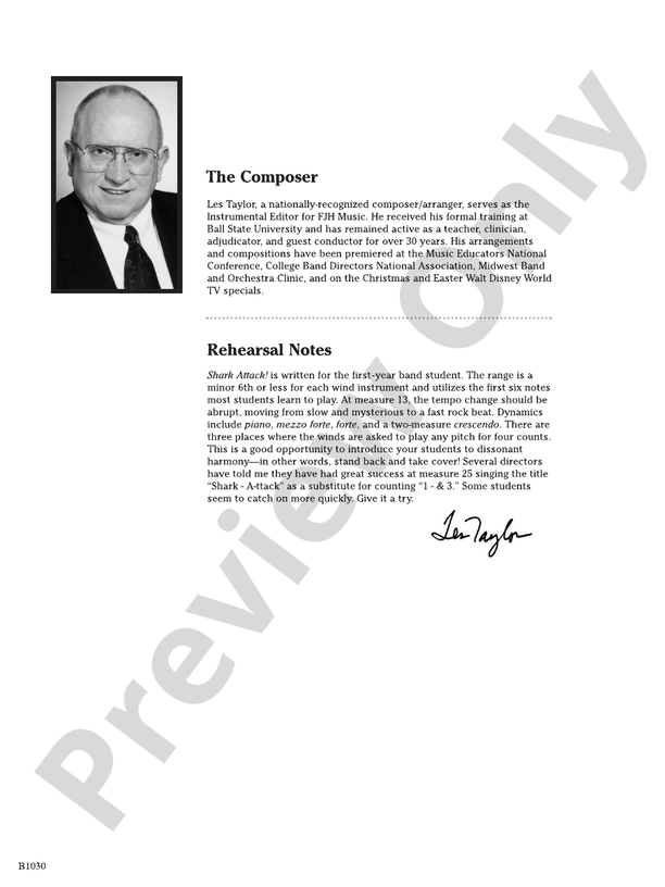 Shark Attack!: Score: Concert Band Conductor Score & Parts: Les Taylor - Digital Sheet Music ...