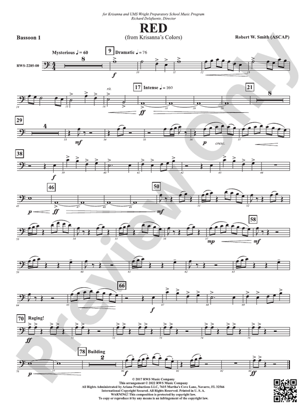 Red - From Krisanna's Colors: Bassoon: Bassoon Part: Robert W. Smith ...