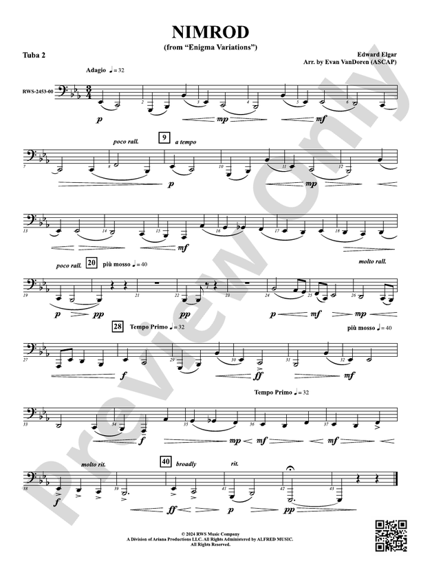 Nimrod (from "Enigma Variations"): 2nd Tuba: 2nd Tuba Part: Edward ...