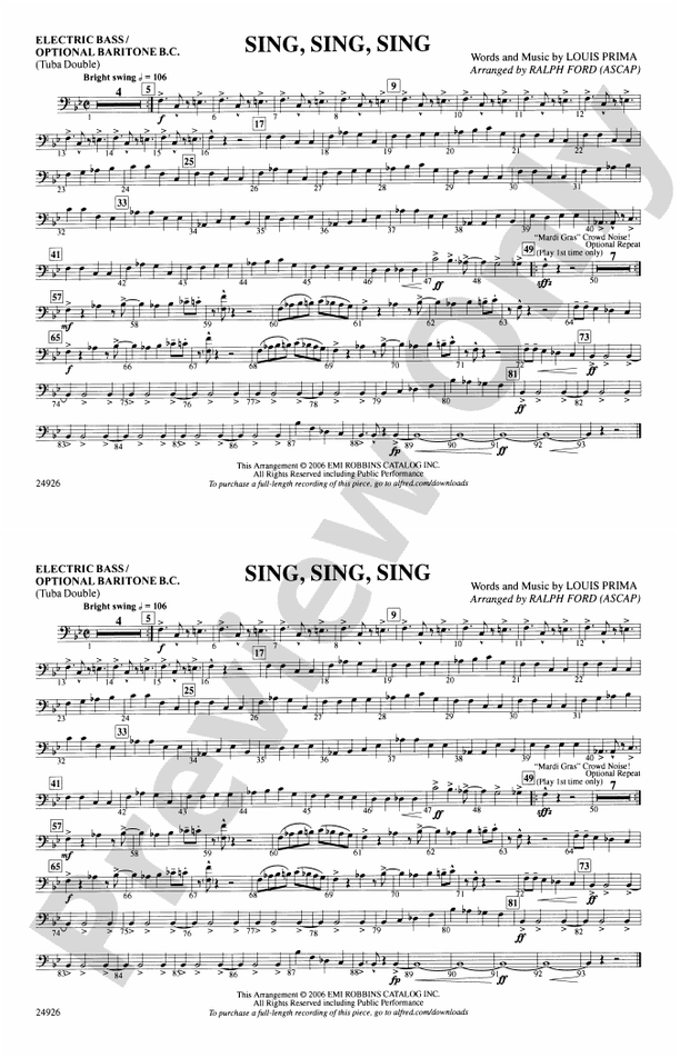 Sing, Sing, Sing: Electric Bass: Electric Bass Part - Digital Sheet Music Download