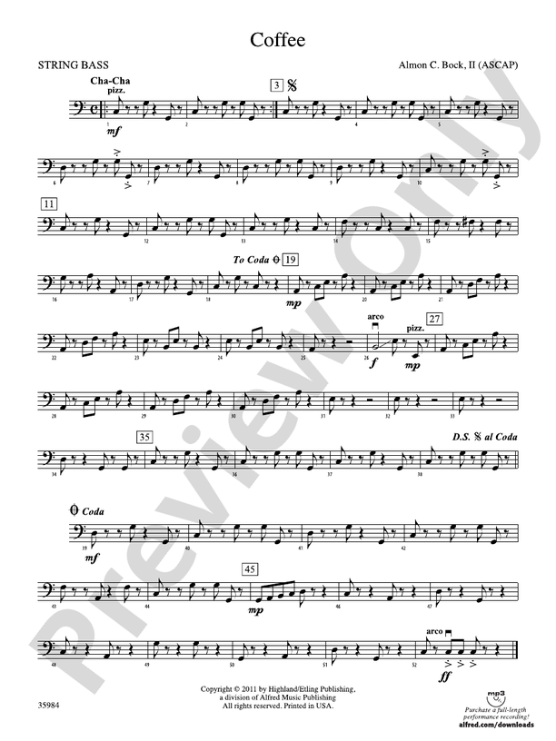 Coffee String Bass String Bass Part Digital Sheet Music Download