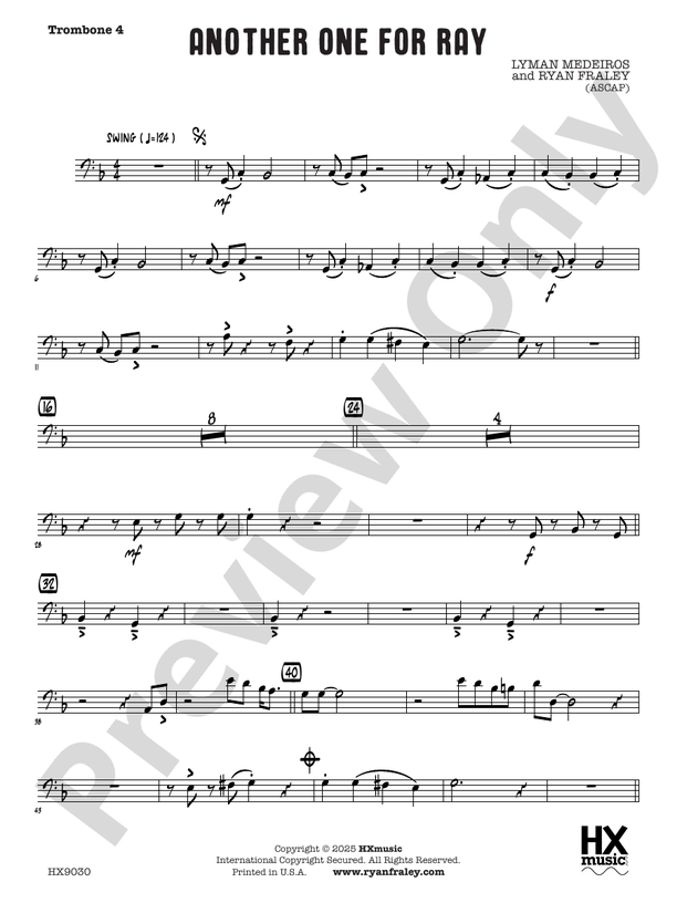 Another One for Ray: Trombone 4: Trombone 4 Part: Lyman Medeiros ...