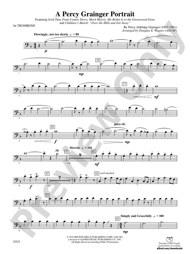 A Percy Grainger Portrait: 1st Trombone: 1st Trombone Part - Digital ...