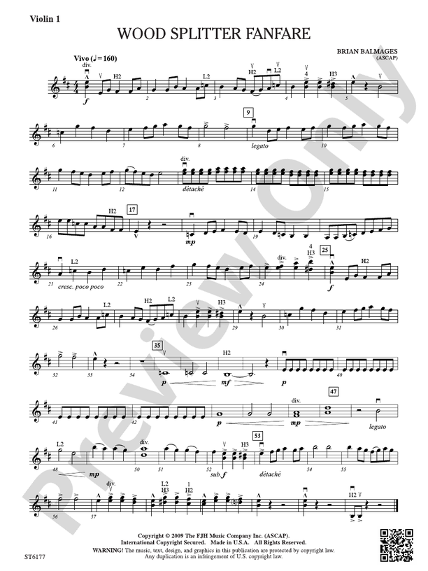 Wood Splitter Fanfare: Violin 1: Violin 1 Part: Brian Balmages ...